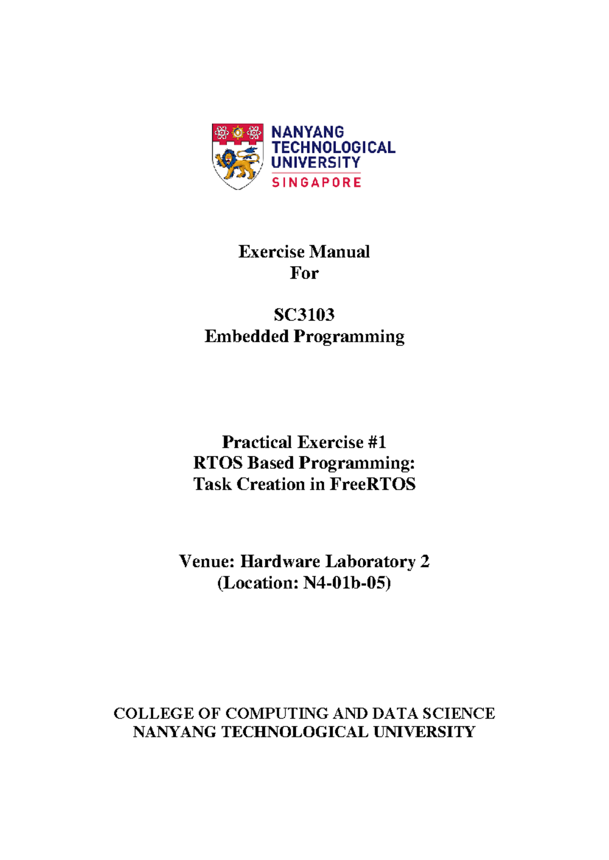 SC3103 Practical Exercise: RTOS Task Creation in FreeRTOS - Studocu