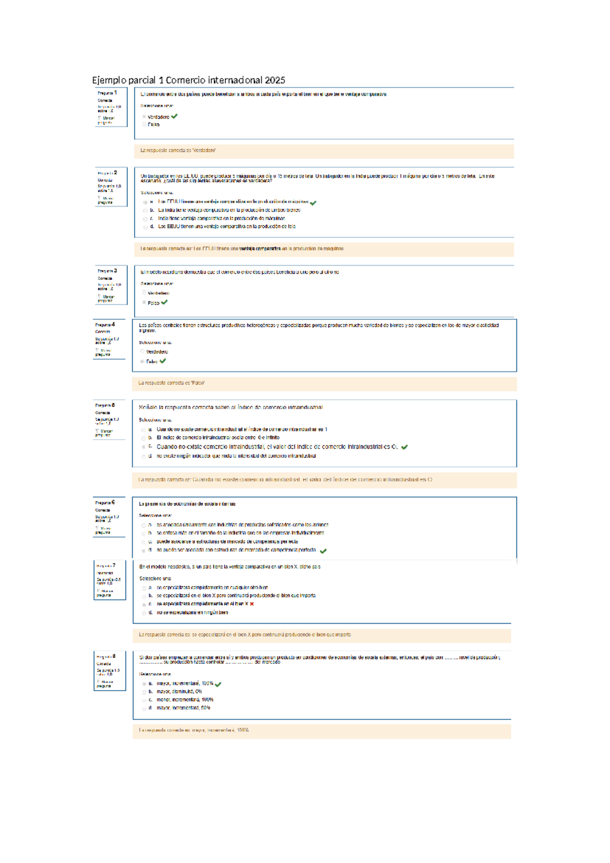 Ejemplo Parcial 1 Comercio Internacional 2025 - Preguntas y Respuestas - Studocu