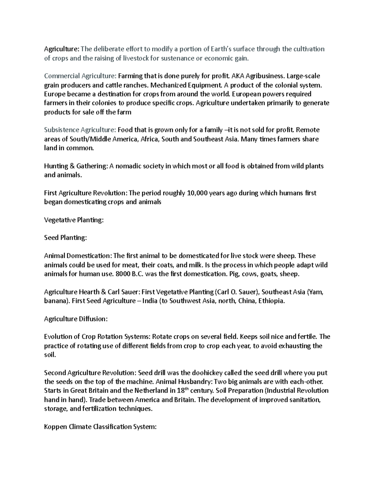 AP Human Geography Unit 5 Agriculture and Rural Land Use - Agriculture ...