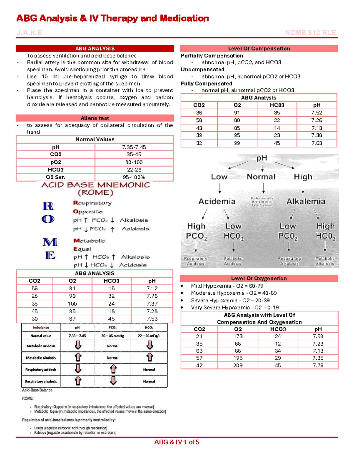 312 - ABG Analysis & IV Therapy: Key Concepts and Practices - Studocu
