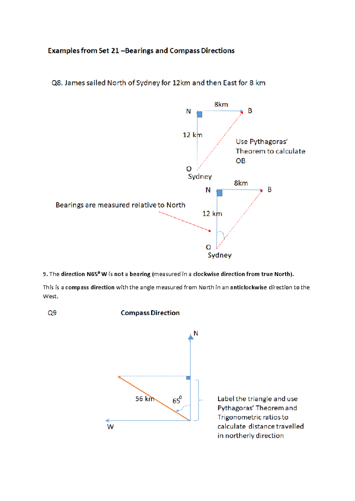 Bearings and Compass Direction Examples - The direction N65 0 W is not ...