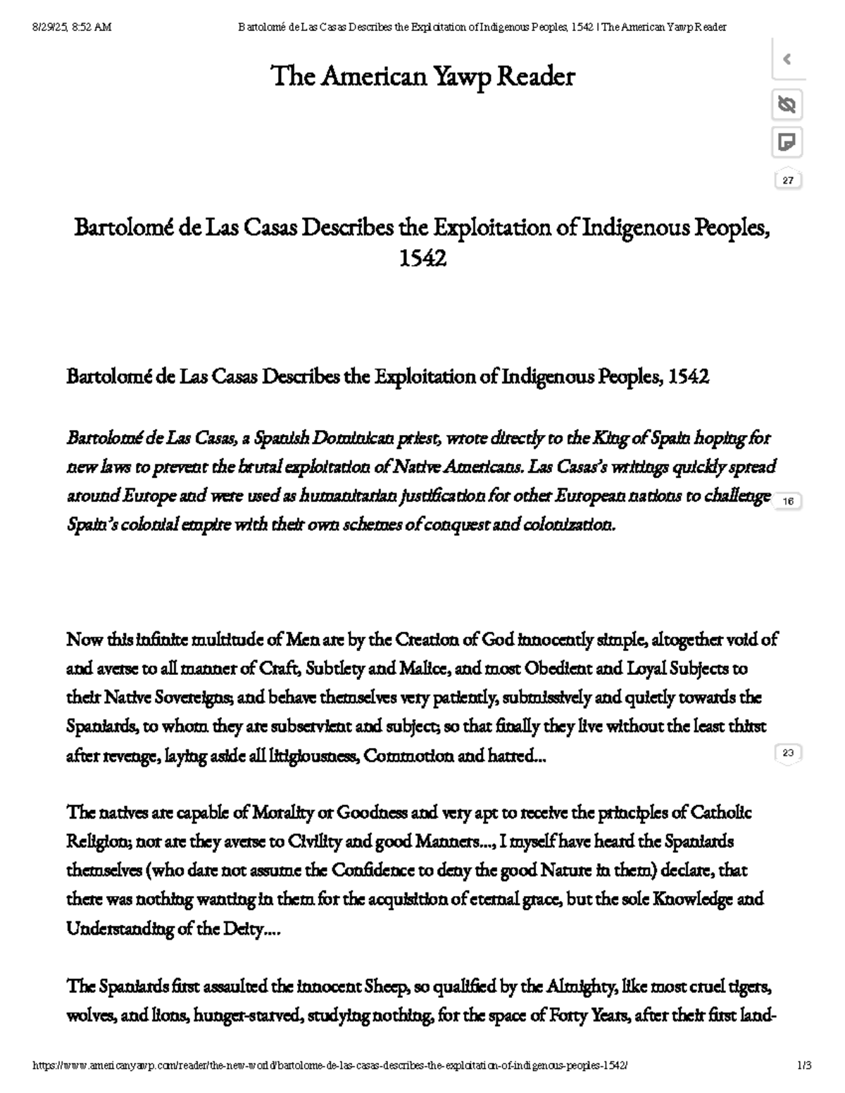 Bartolomé de Las Casas: Indigenous Exploitation in 1542 Account - Studocu