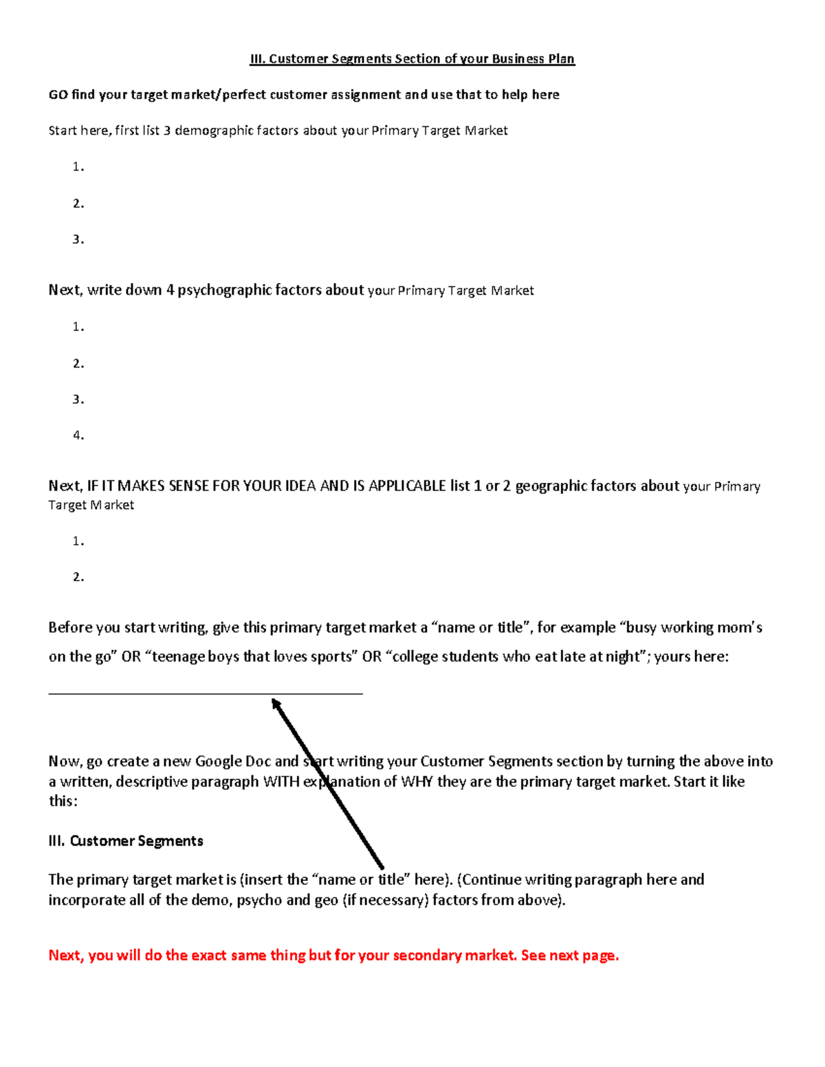 Customer Segments Instructions for Business Plan Assignment - Studocu