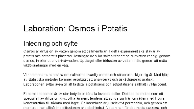 Laboration: Osmos i Potatis och Sötpotatis - Experiment och Analys ...