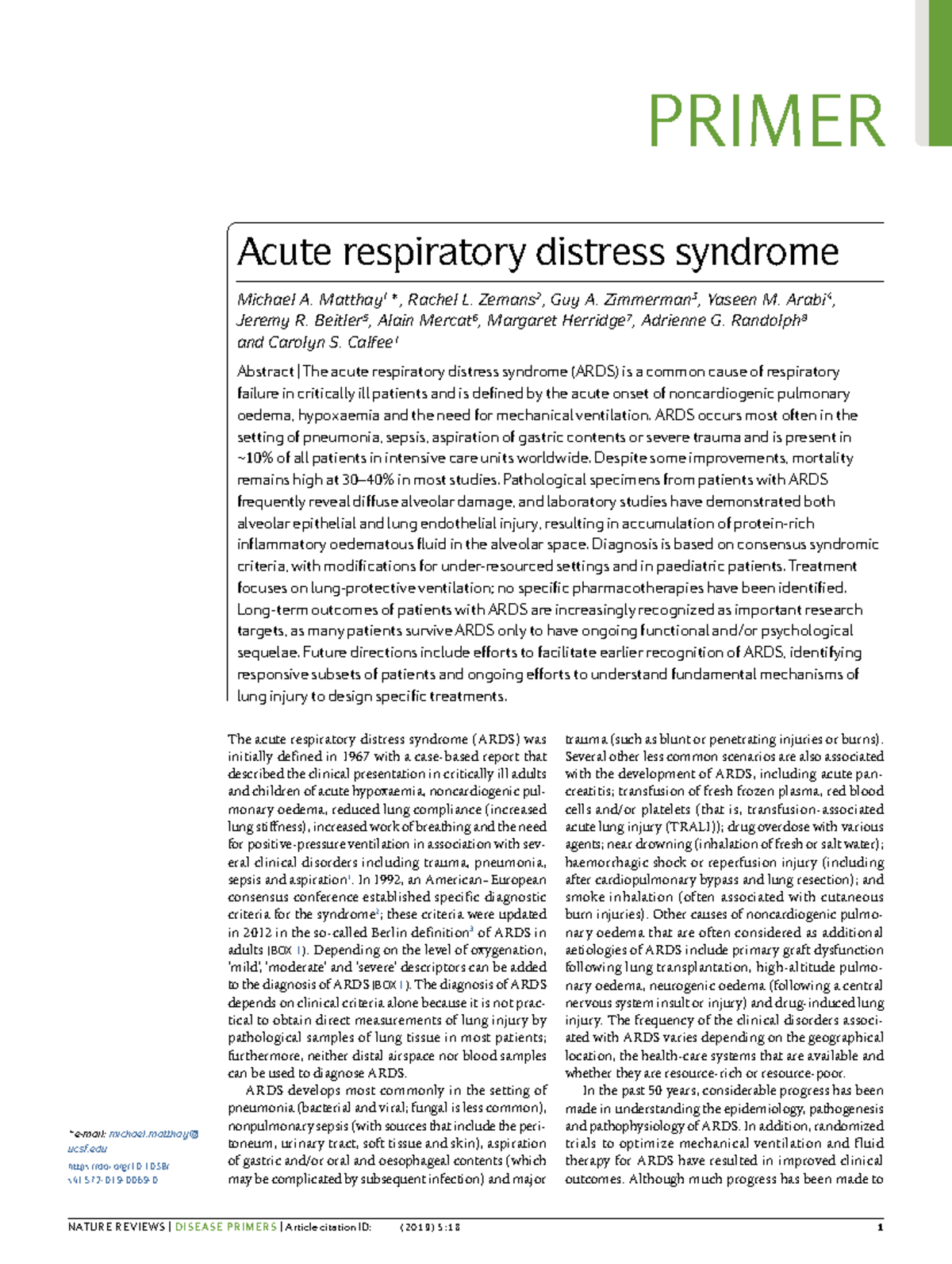 PRIMER ARDS: Understanding Acute Respiratory Distress Syndrome (SDRA ...