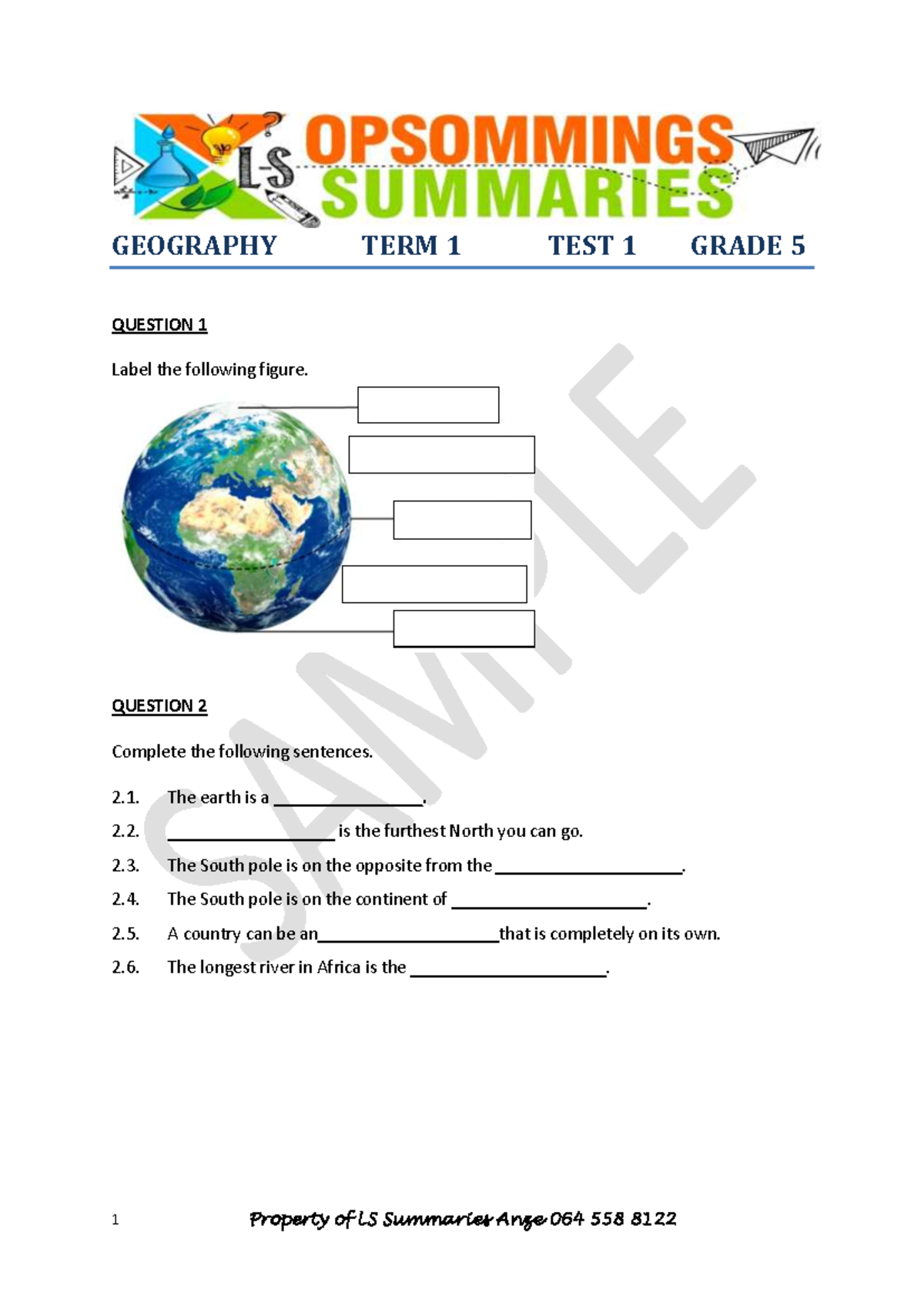Geography TEST Sample for Grade 5: Questions & Answers Guide - Studocu