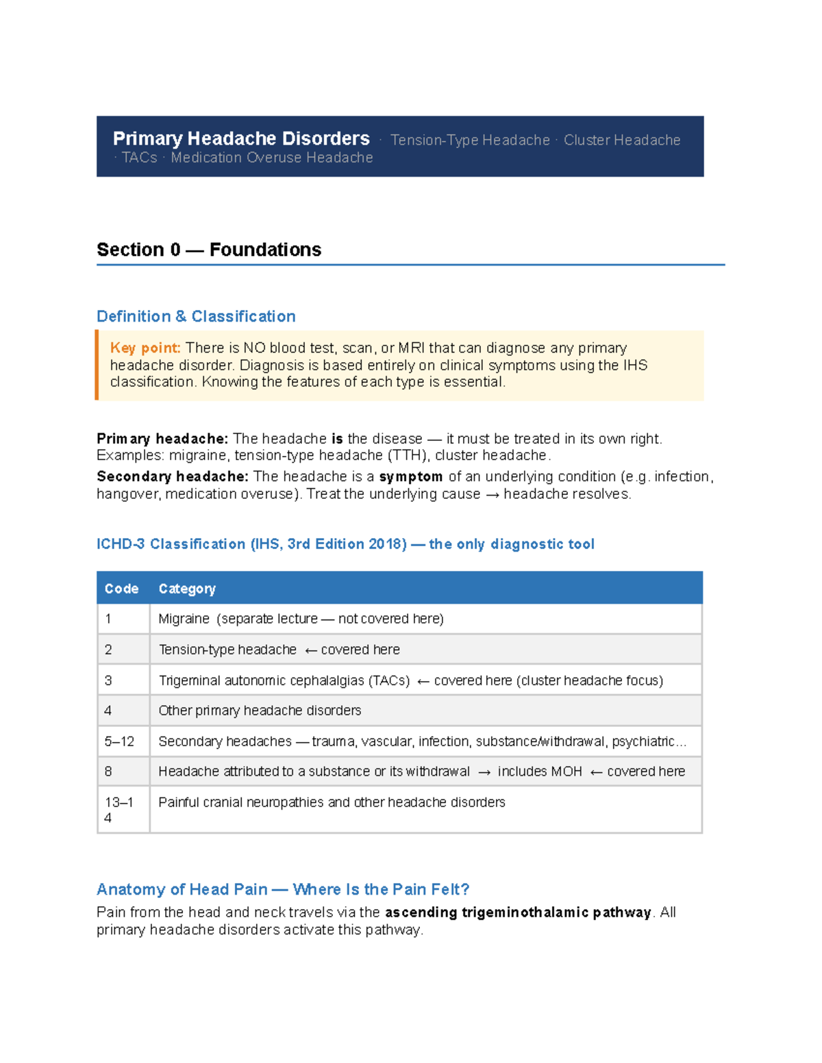 Title: KCL Lecture Notes: Primary Headache Disorders & Treatment ...