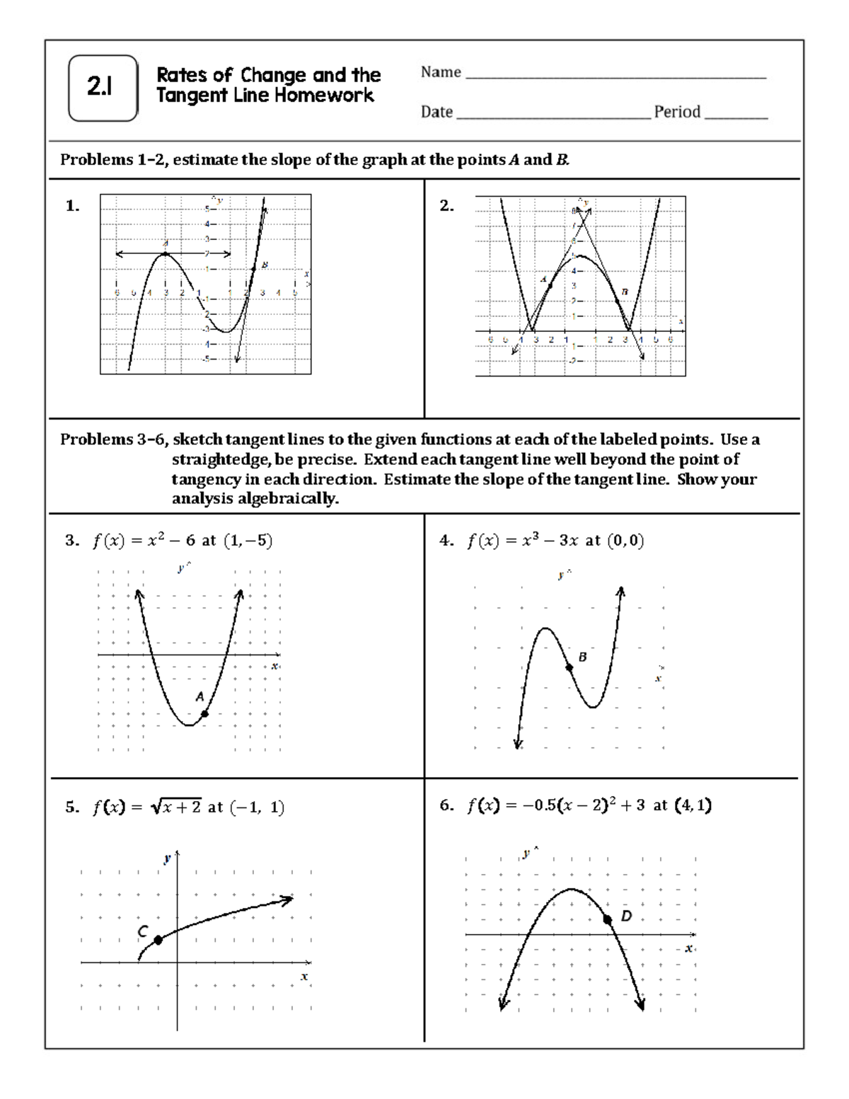 AP Calc 2.1 Homework: Rates of Change & Tangent Lines Solutions - Studocu