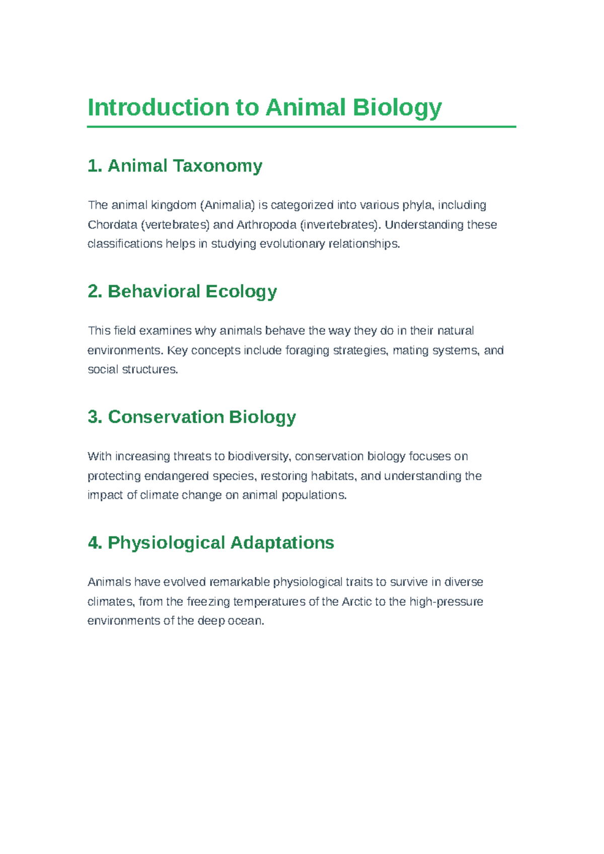 Introduction to Animal Biology (BIO101): Taxonomy, Ecology ...