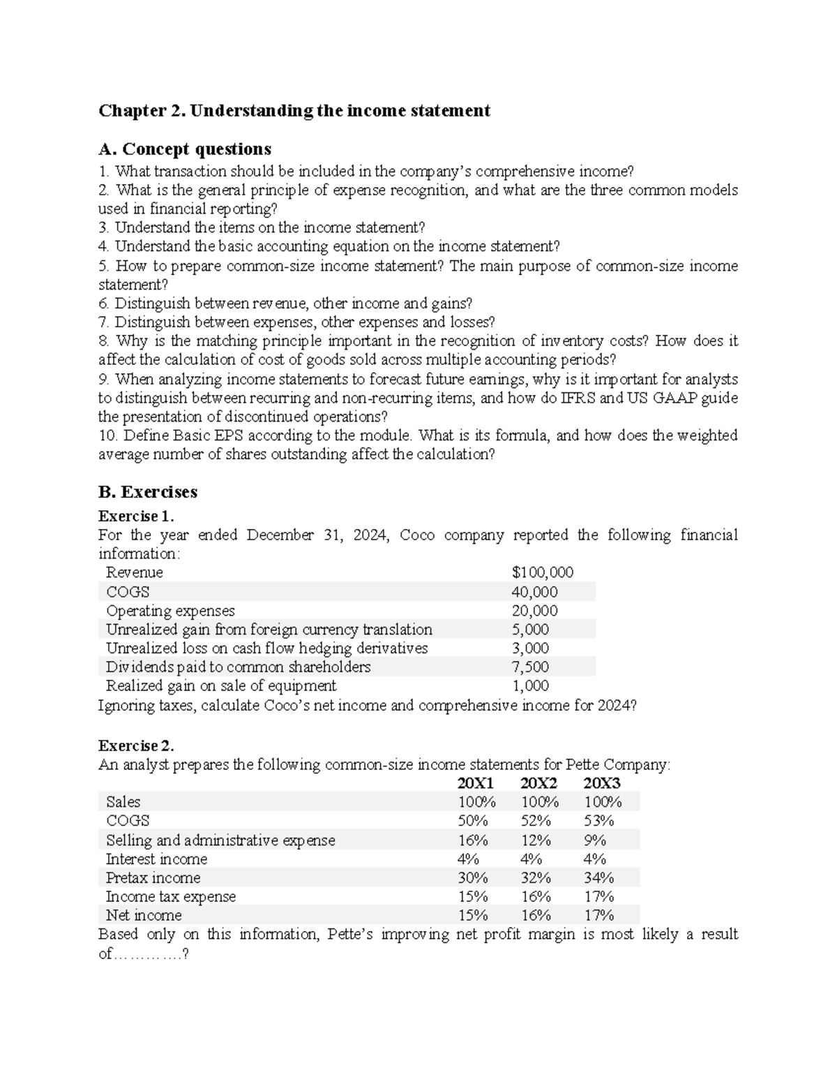 Chapter 2: Understanding the Income Statement - Concept Questions ...