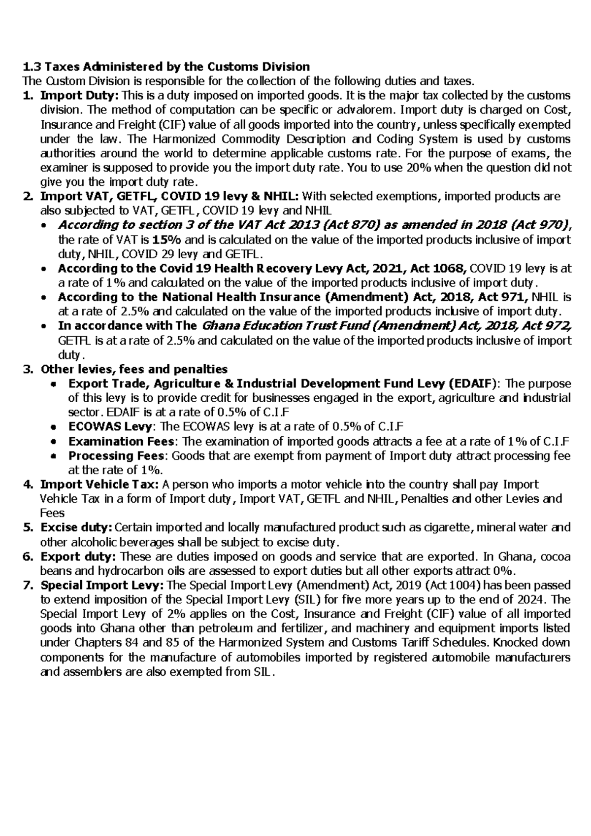 Customs and Duties Overview: Import Taxes and Valuation Methods - Studocu