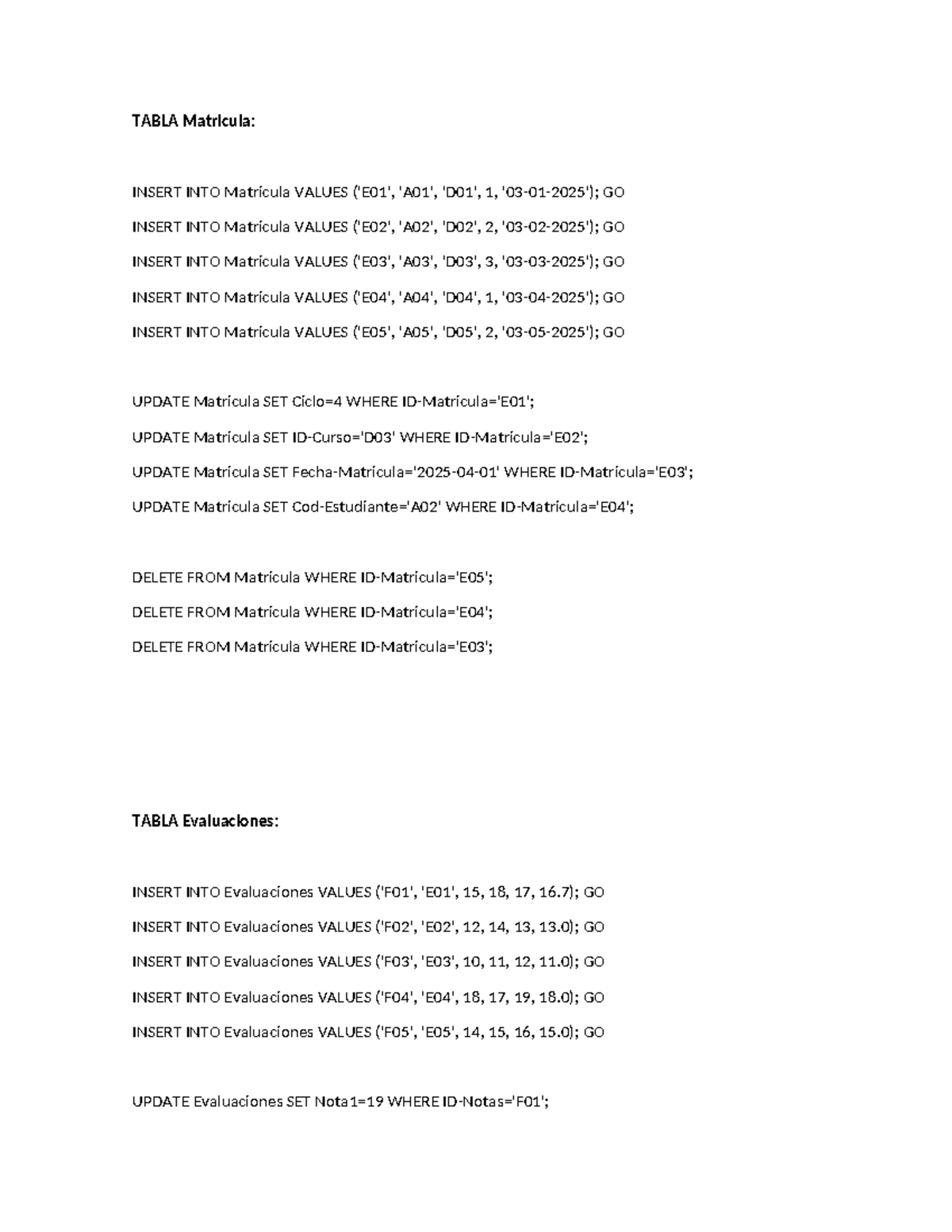 Comandos SQL Semana 8 - BASE DE DATOS: TABLAS y Consultas - Studocu