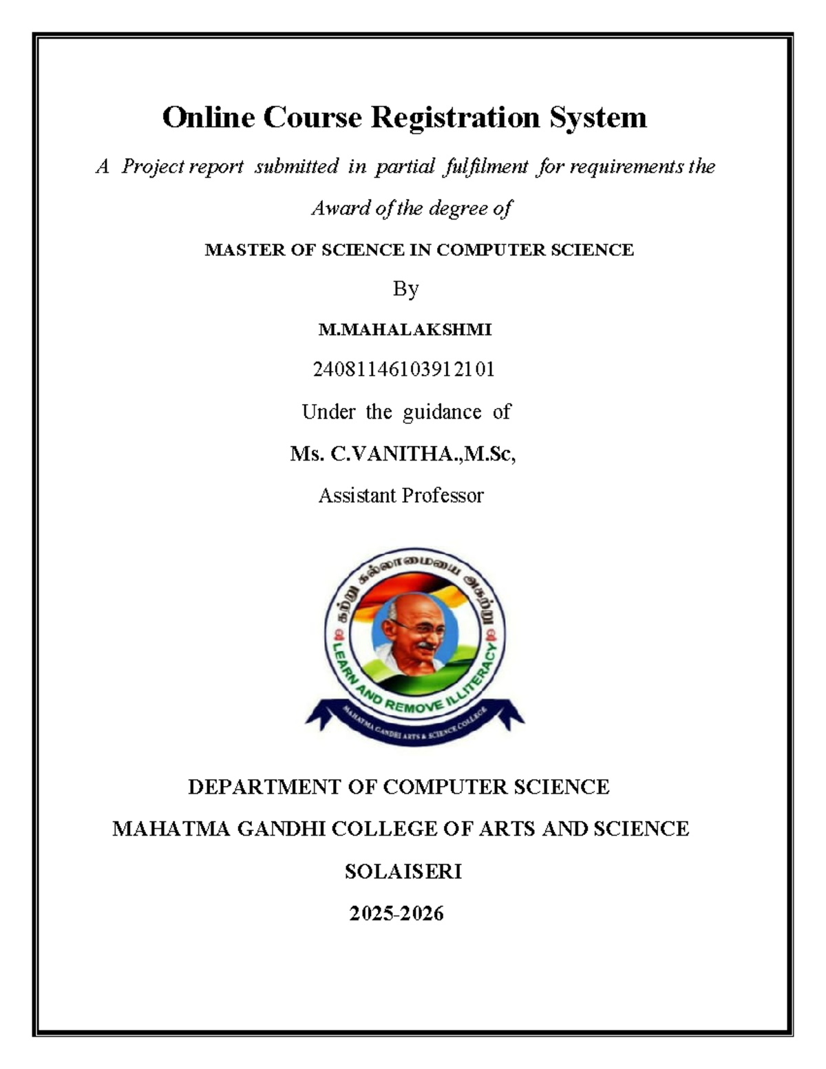 Online Course Registration System Project Report - M.Sc. Computer ...
