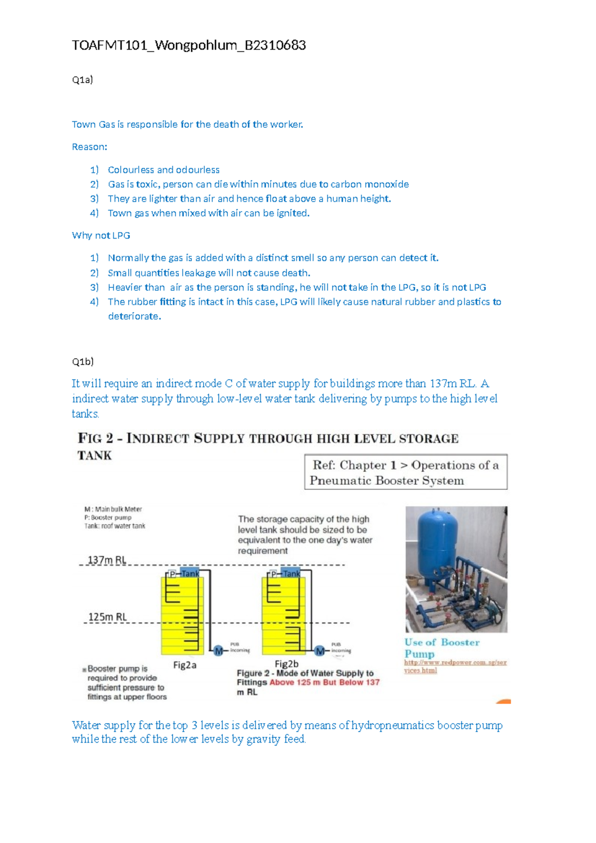 Toafmt 101 Wongpohlum B2310683 v3a - Q1a) Town Gas is responsible for ...