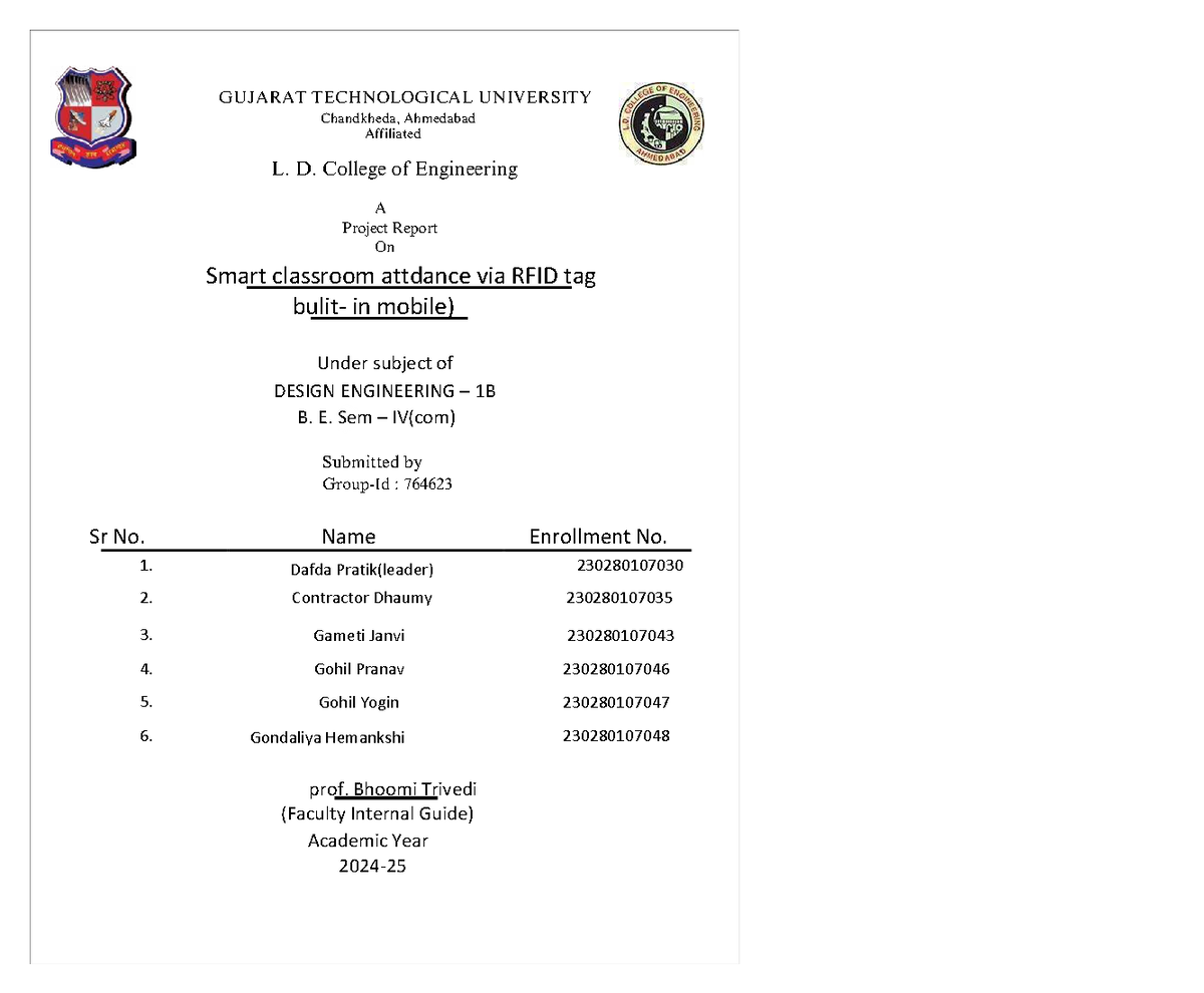 Smart Classroom Attendance via RFID - Design Engineering Project Report ...