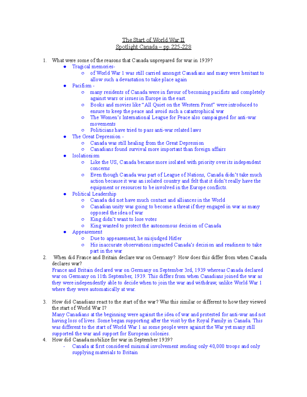 The Start of World War II: Canada’s Unpreparedness in 1939 - Studocu