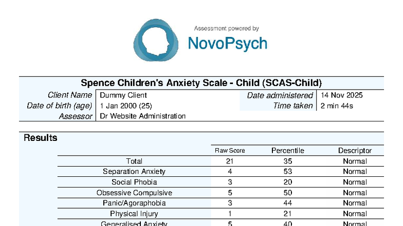 SCAS-Child Assessment Report for Dummy Client (2025) - Studocu