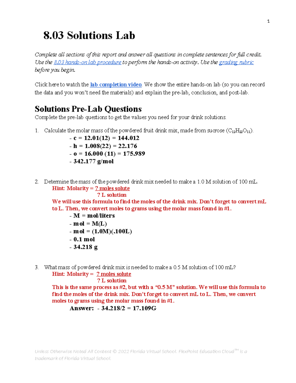 8.03 Solutions Lab Report: Pre-Lab & Data Analysis - Studocu