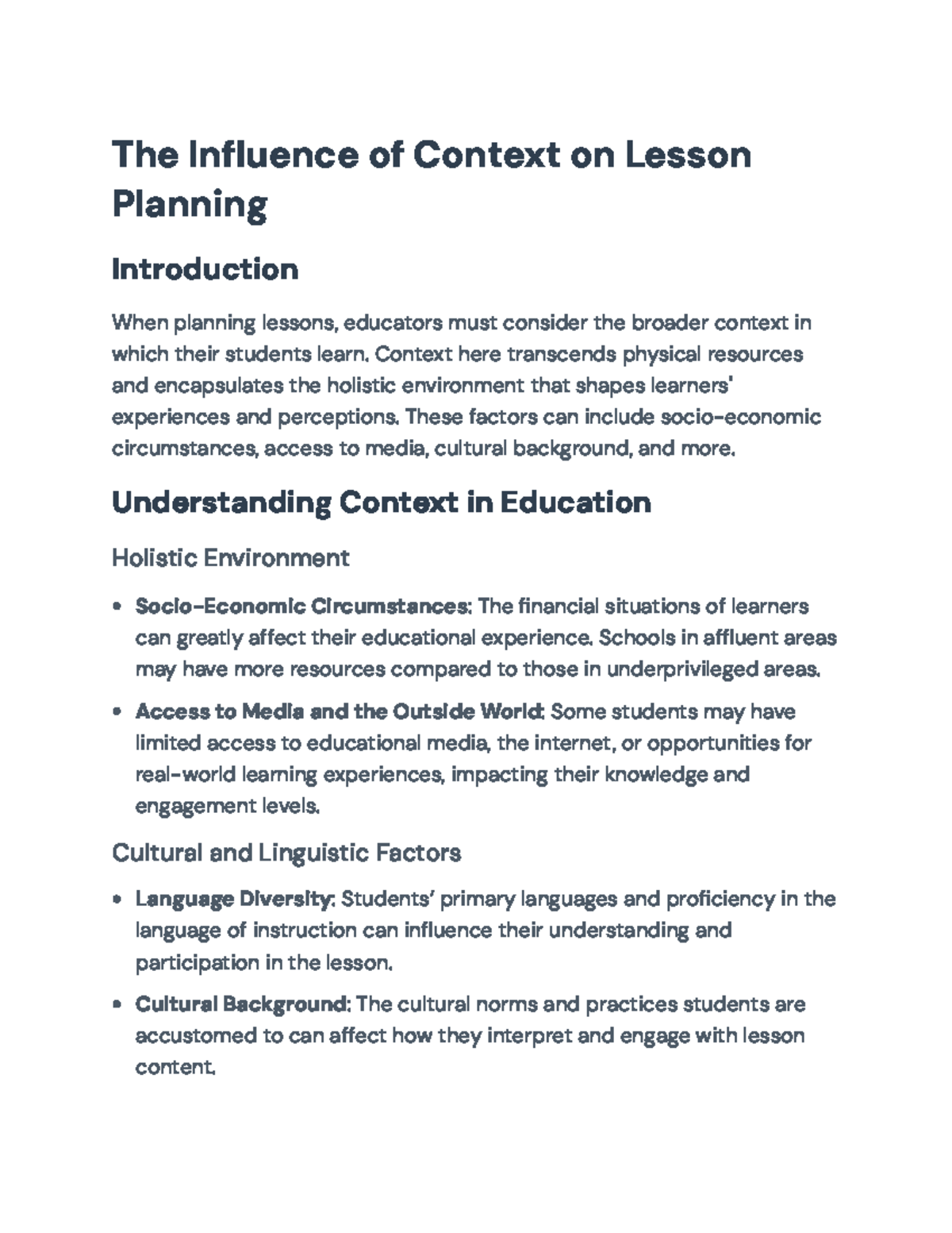 EDU 201: The Influence of Context on Lesson Planning for Diverse Needs ...