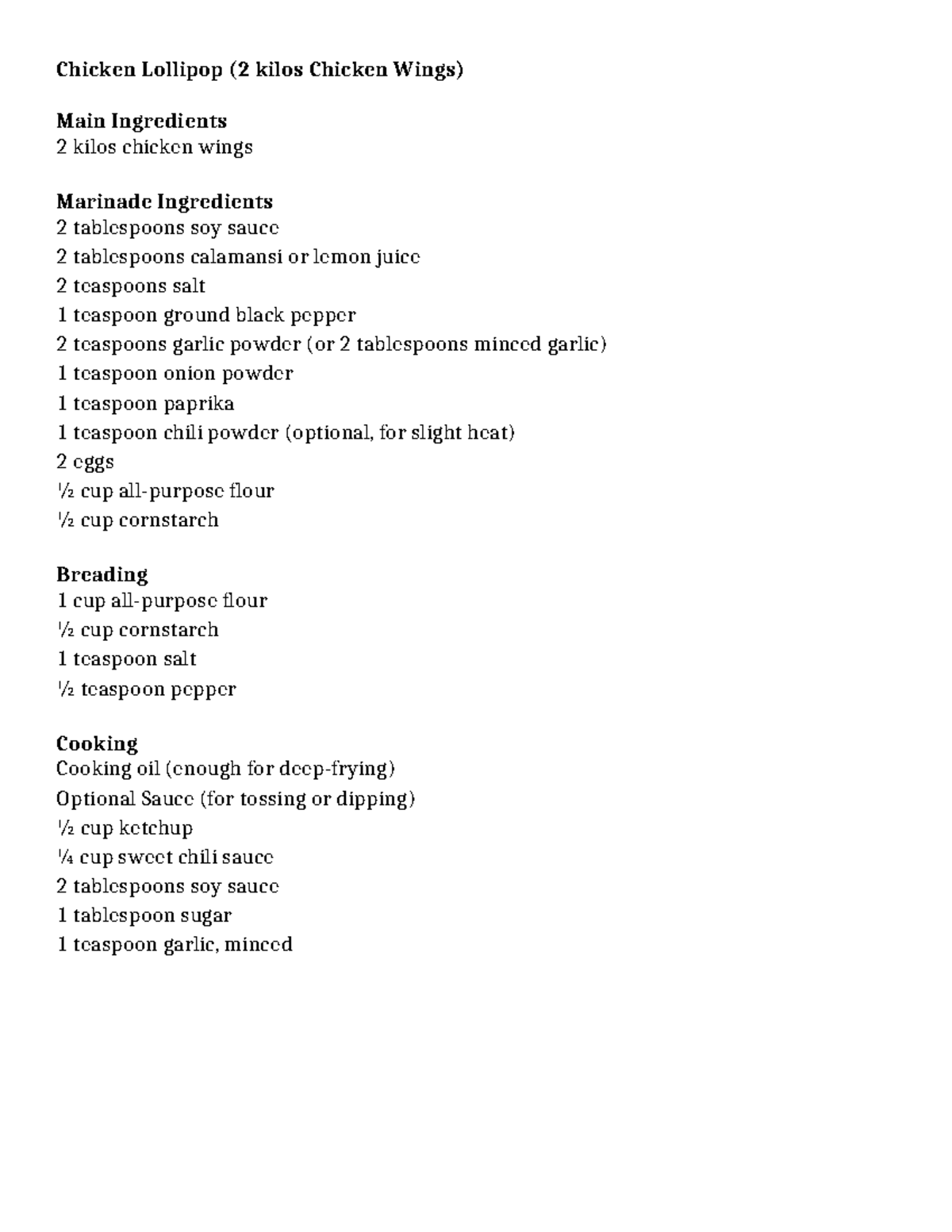 Chicken Lollipop Recipe - 2 Kilos Chicken Wings Guide - Studocu
