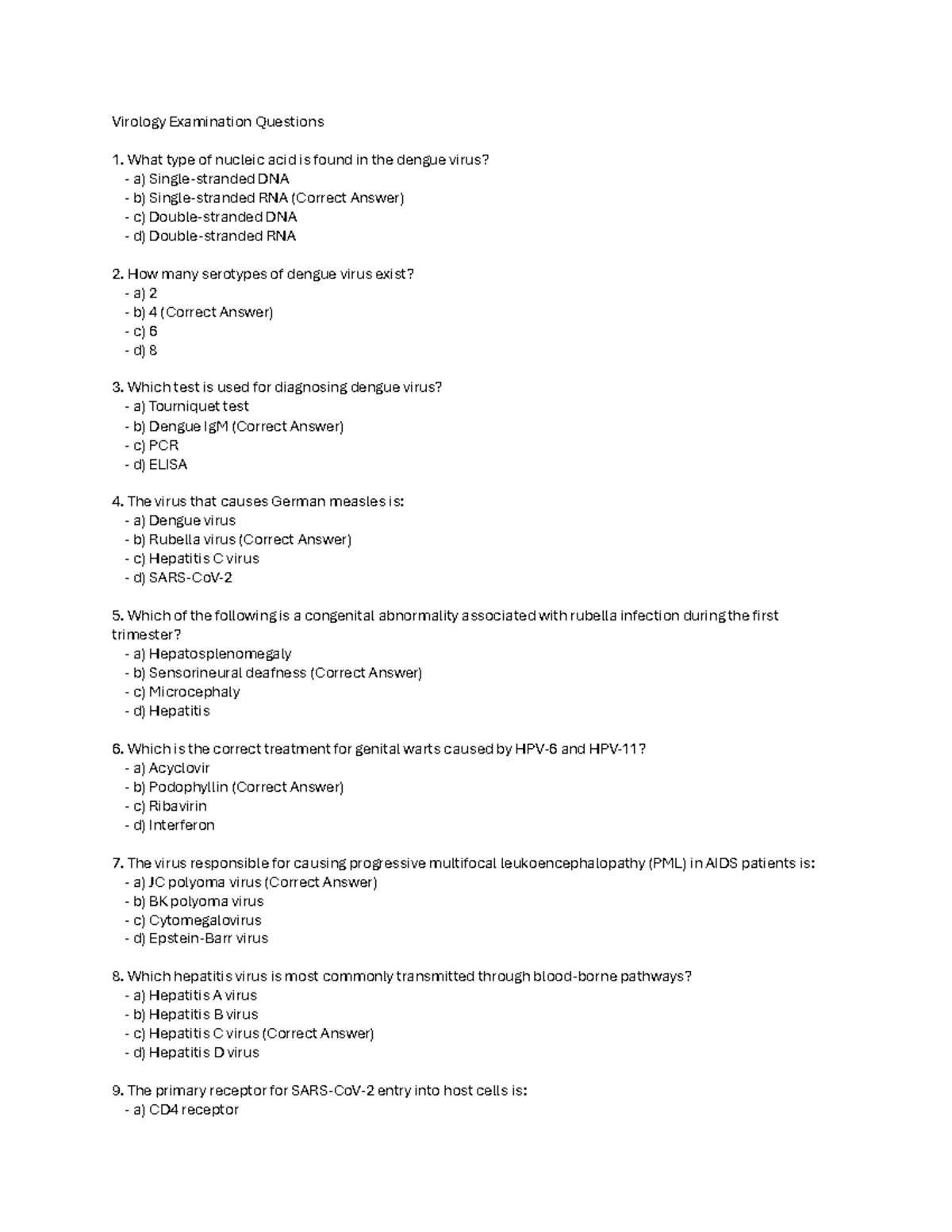Virology Examination Questions - Microbiology Course (DNA RNA MYCO ...