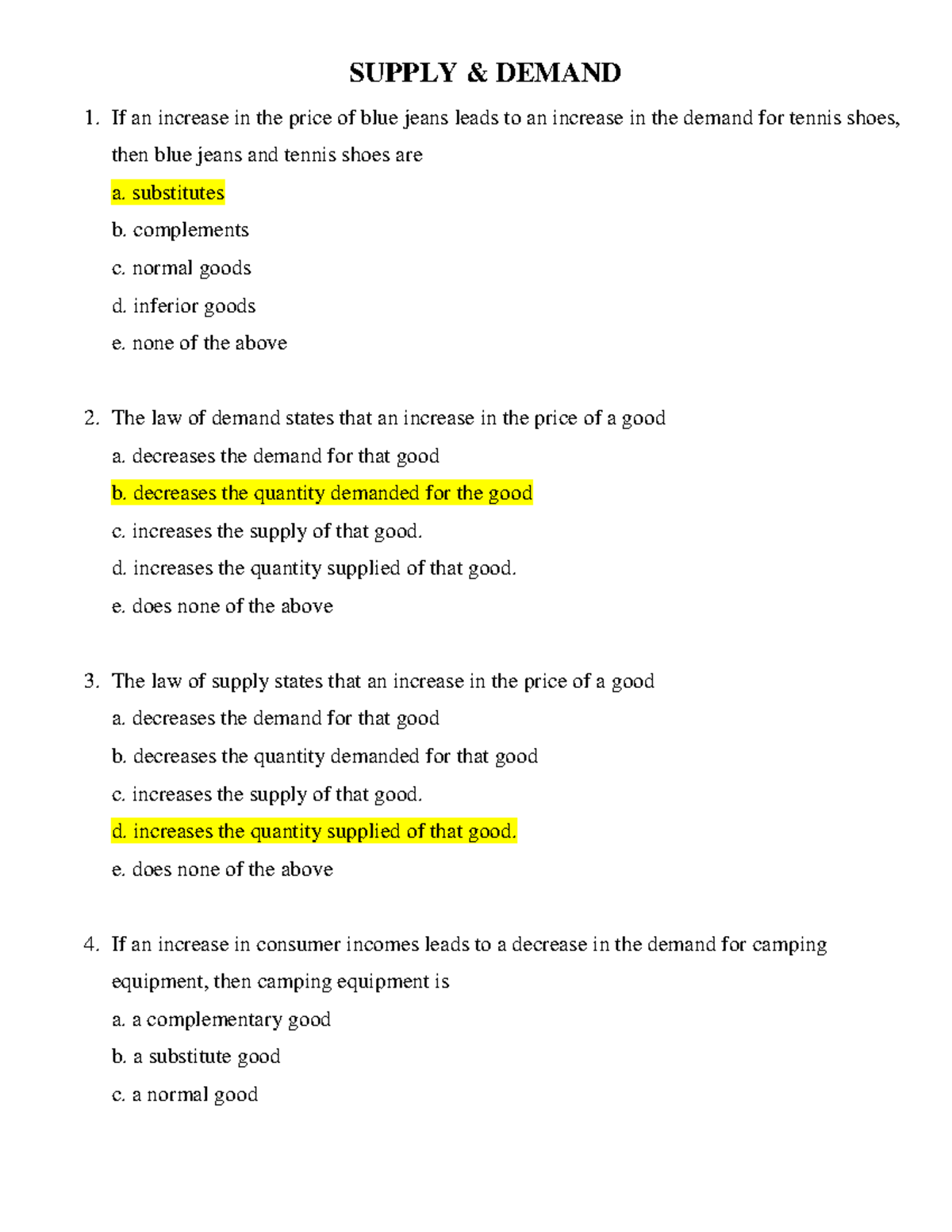 Supply & Demand: Quiz Answers and Explanations (Economics) - Studocu