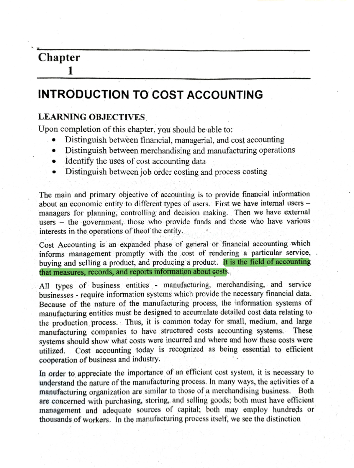 Chapter 01 Introduction to Cost Accounting - Chapter 1 INTRODUCTION TO ...