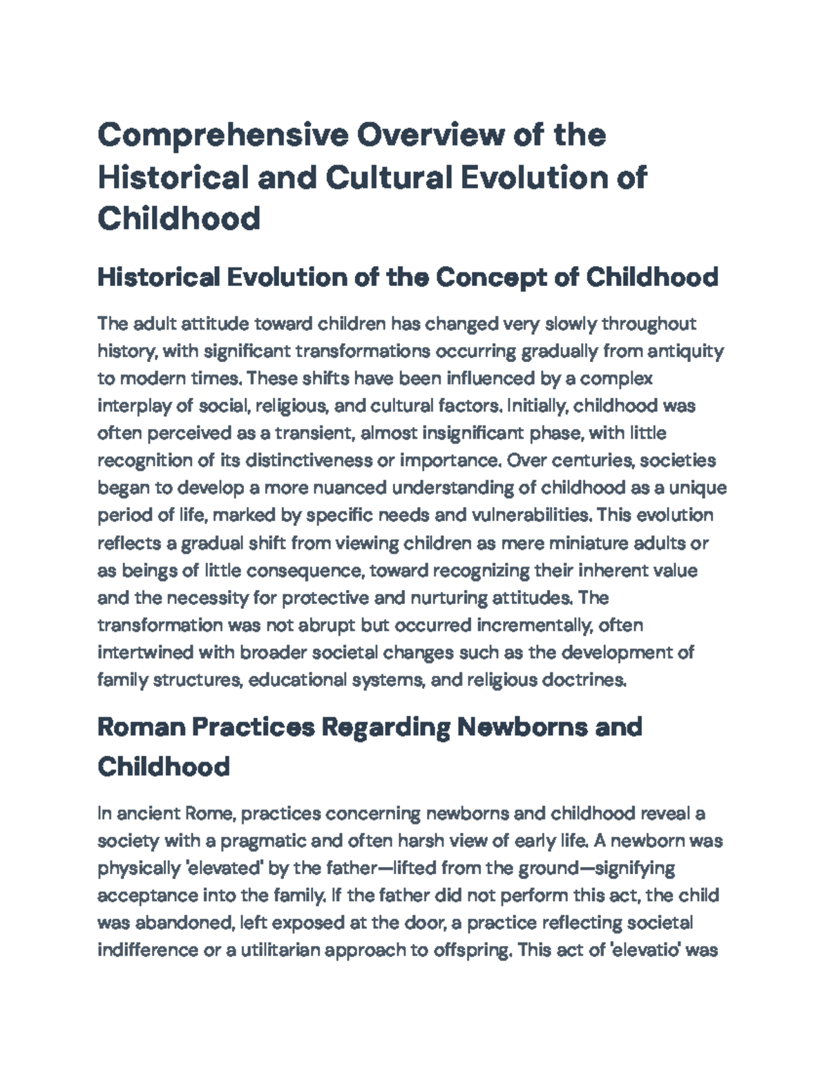 Historical and Cultural Perspectives on Childhood: Evolution ...