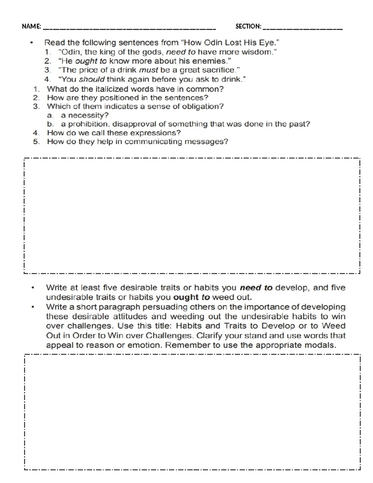 Modals Lesson 5: Worksheets on Habits and Traits for English Grade 10 ...