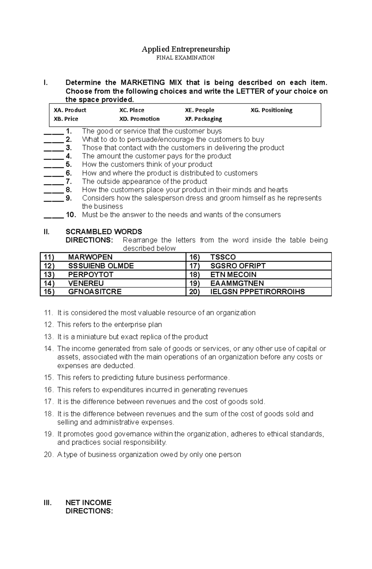 Final Exam Review: Applied Entrepreneurship (ENT 101) Insights - Studocu