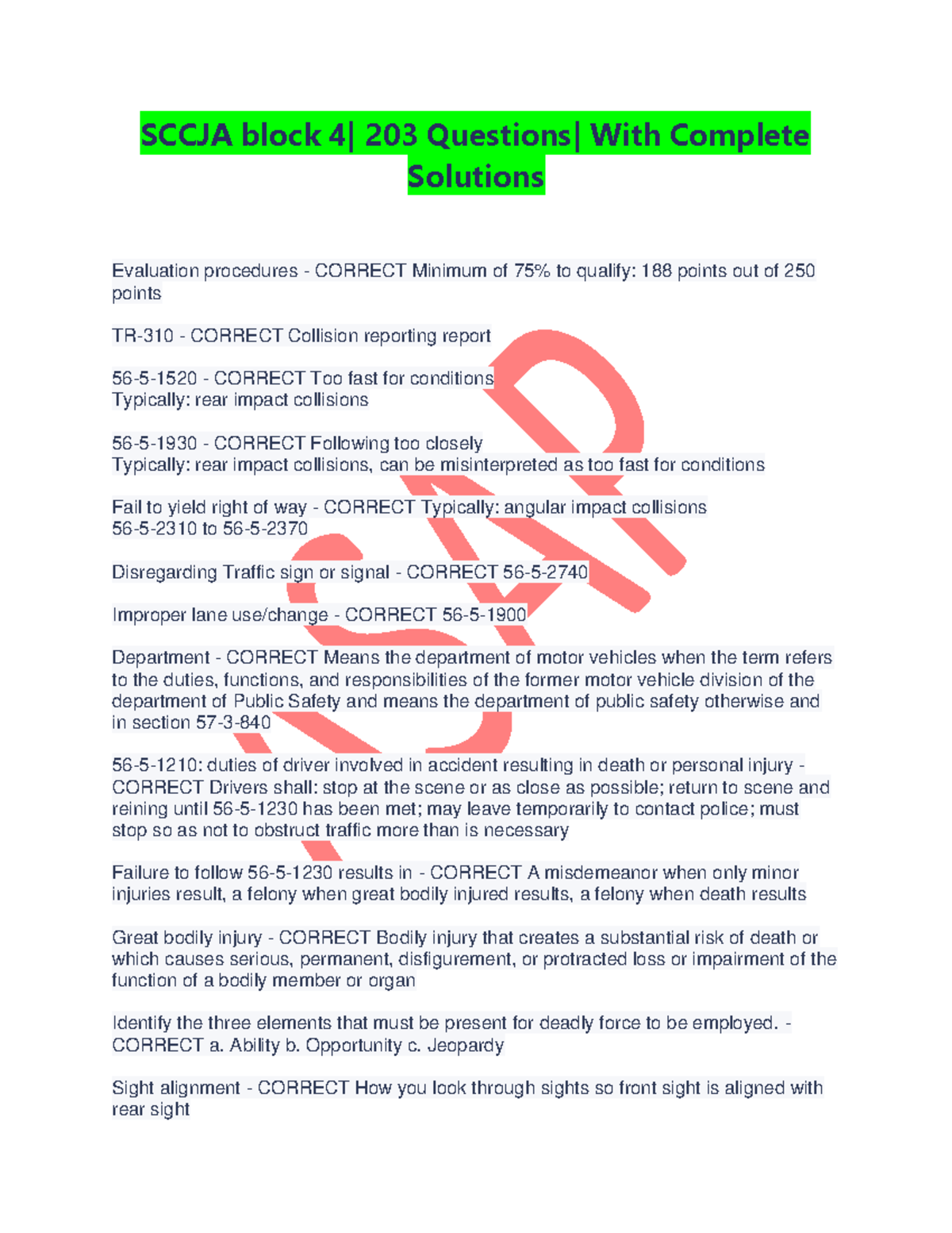 SCCJA Block 4 Study Guide: 203 Questions & Answers with Solutions - Studocu