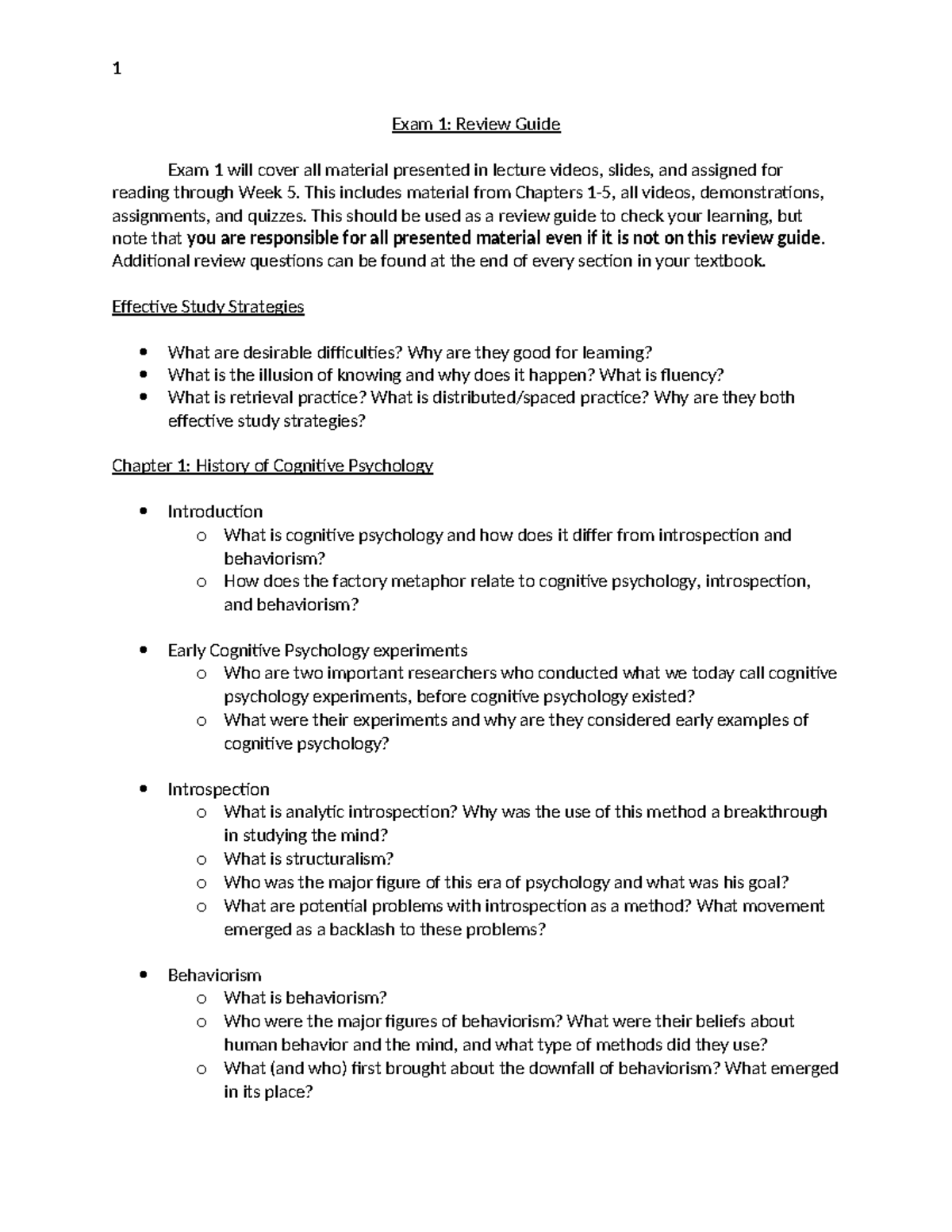 Cognitive Psychology Study Guide (PSY 101): Chapters 1-5 Overview - Studocu