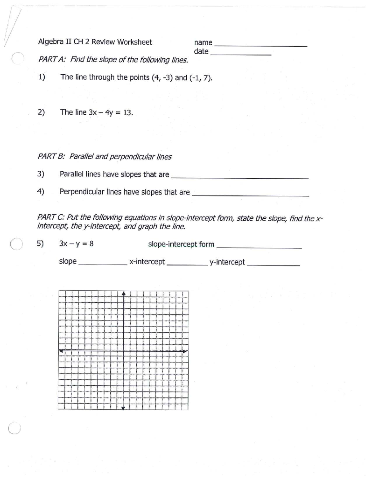 Test review 2017 - eeeeeeee - Algebra II CH 2 Review Worksheet name ...