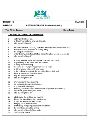 ENGLISH HL 12 GRADE POETRY NOTES: "At a Funeral" by Dennis Brutus - Studocu
