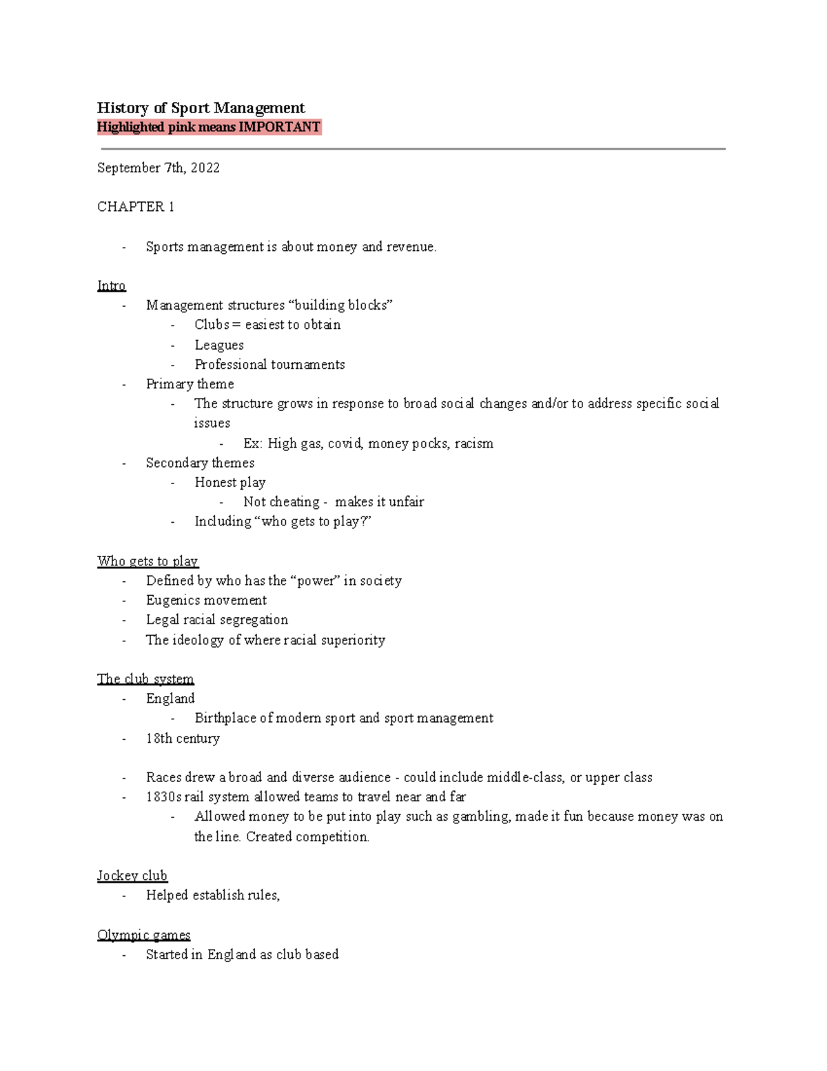 History of Sport Management: Key Concepts and Evolution - Studocu