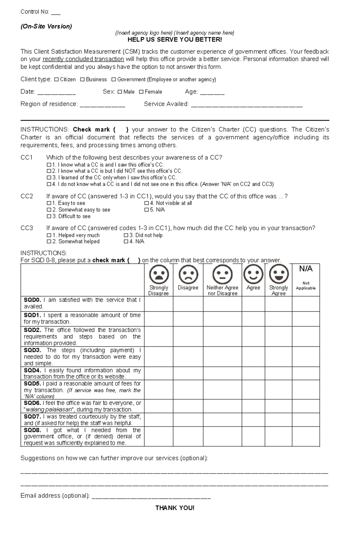 Client Satisfaction Measurement (CSM) Questionnaire - Annex A.i. 2023 ...