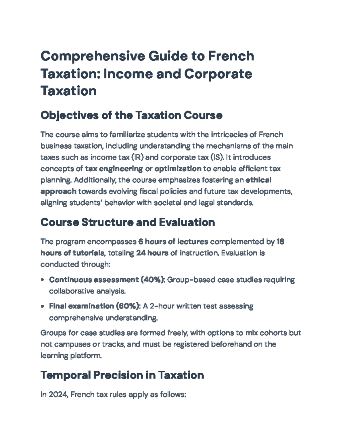 Comprehensive Guide to French Taxation: Income & Corporate Tax (Course ...