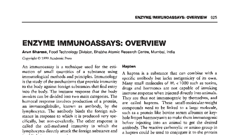 ENZYME IMMUNOASSAYS: A COMPREHENSIVE OVERVIEW 625 - Studocu