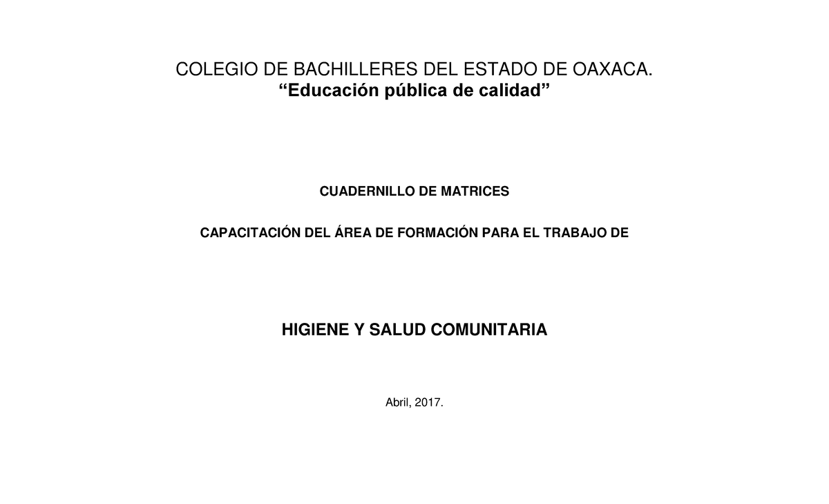 Cuadernillo de Capacitación en Higiene y Salud Comunitaria - COLEGIO DE ...