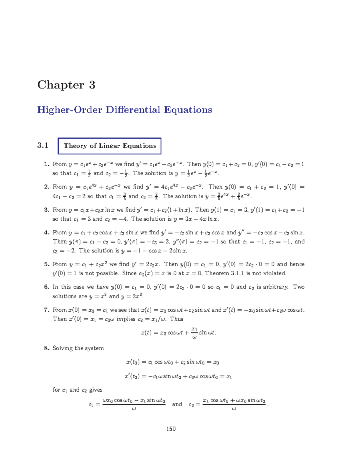 공학수학1 3장 솔루션 - 솔루션 - Chapter 3 Higher-Order Differential Equations 3 ...