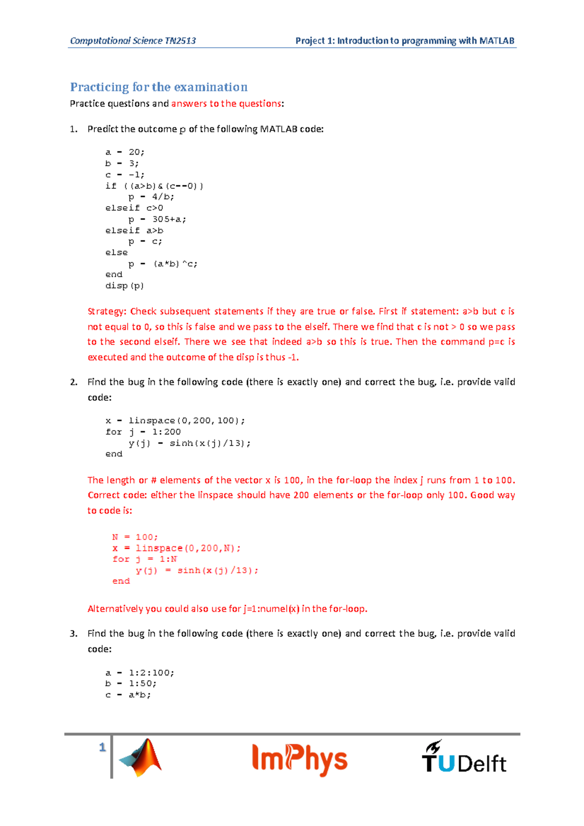 Project - MATLAB Programming - Exam Practice Questions - Studeersnel