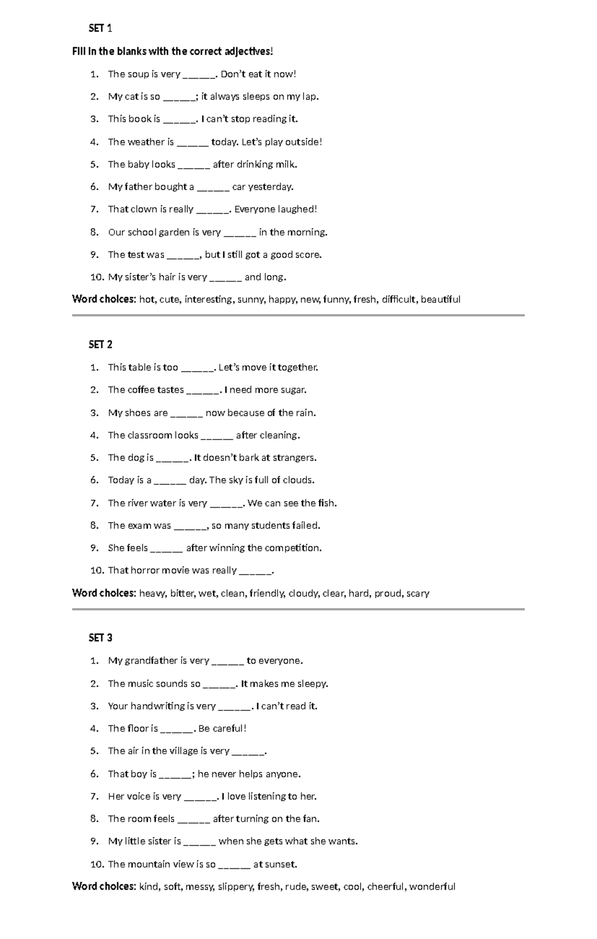 SET 1 Adjective Fill-in-the-Blanks Exercise - Studocu