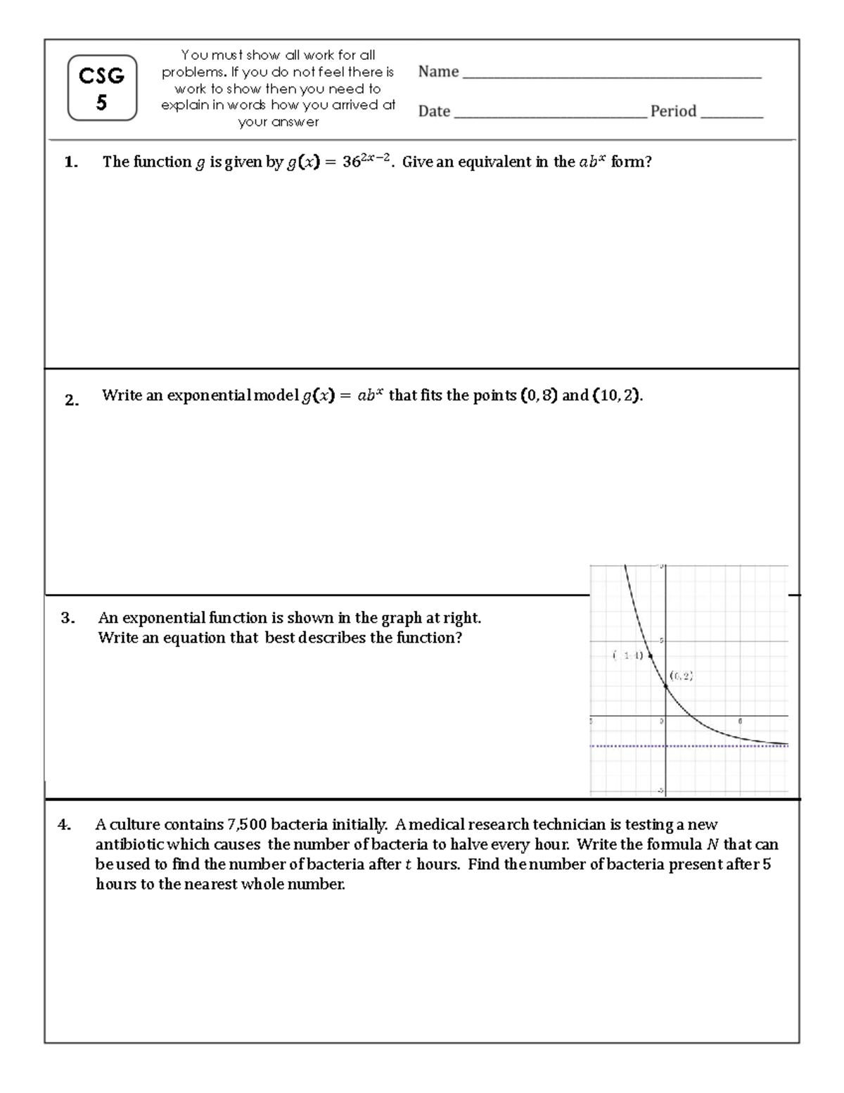 Assessment 5 Ver CSG - Exponential Functions & Population Models - Studocu