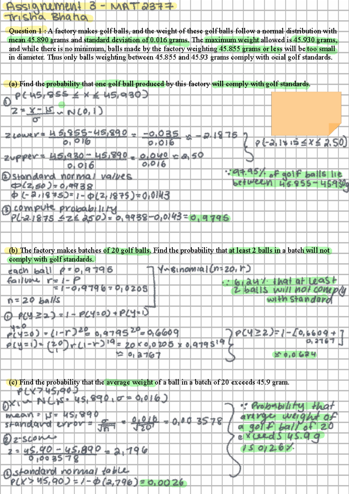 Mandatory Assignment 3: Statistical Analysis of Golf Balls and ...