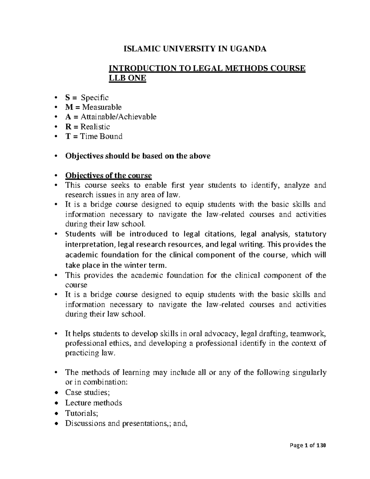 Legal Method Notes 1: Foundations for LLB One Students - Studocu