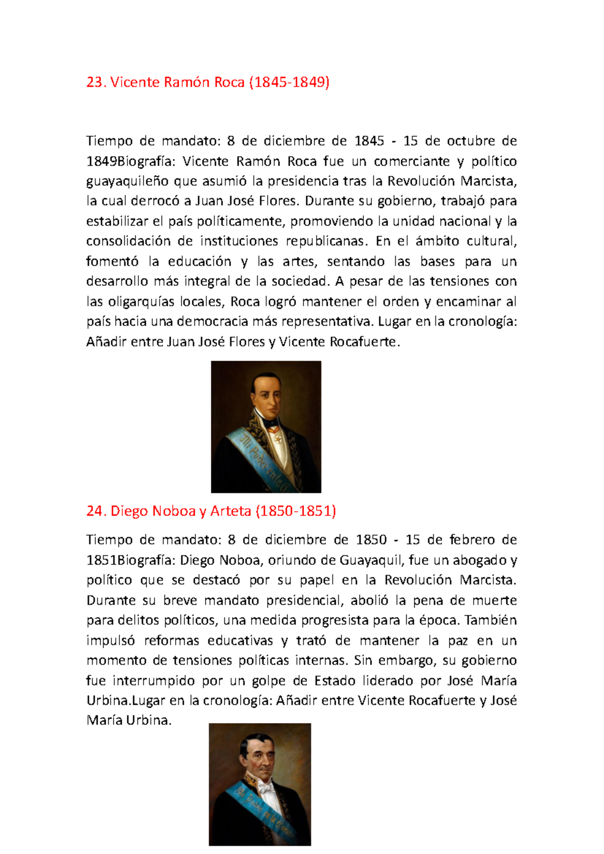Presidentes de Ecuador: Notas Históricas y Cronología (1820-2017) - Studocu