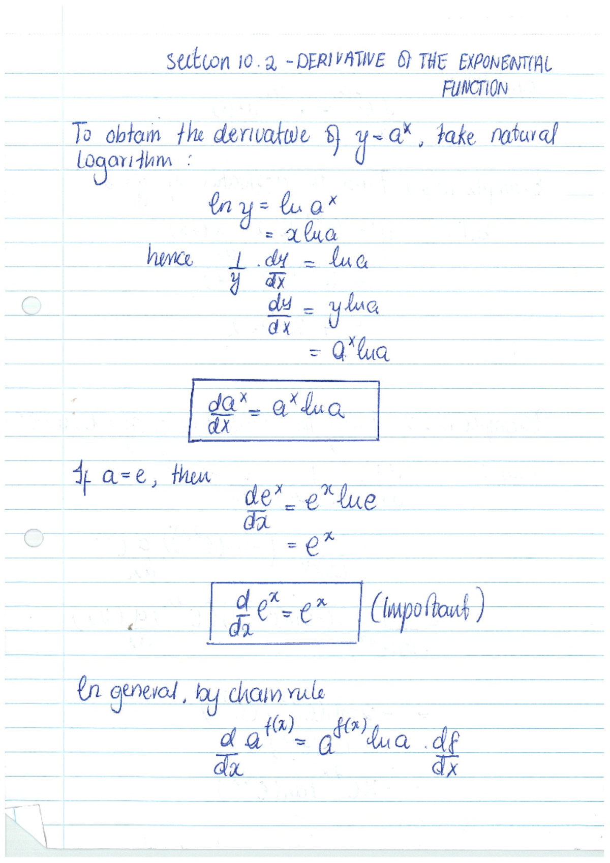 Derivative of the exponential function - MATH1036 - Studocu
