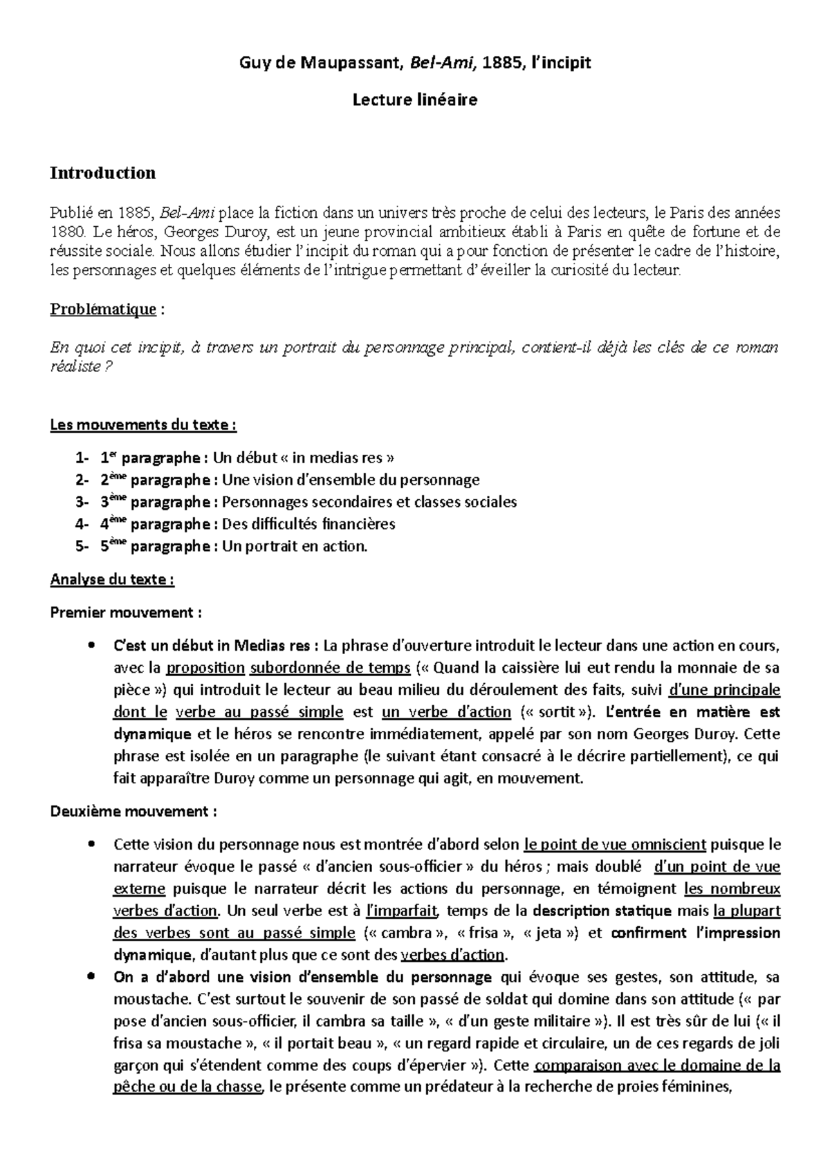 Bel-Ami (Lecture linéaire) : Analyse de l'incipit et Personnage ...