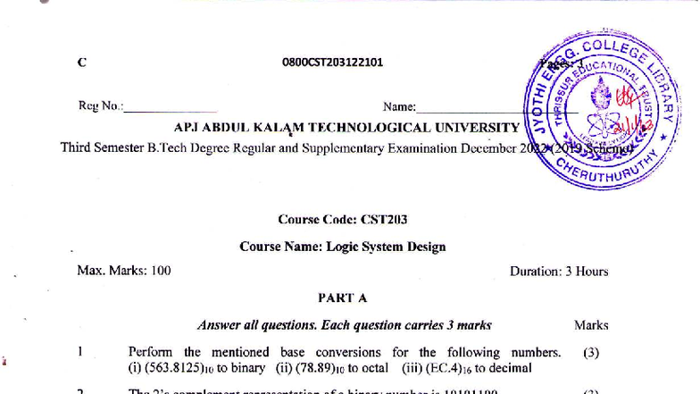 CST203 Logic System Design Final Exam Questions, Dec 2022 - Studocu
