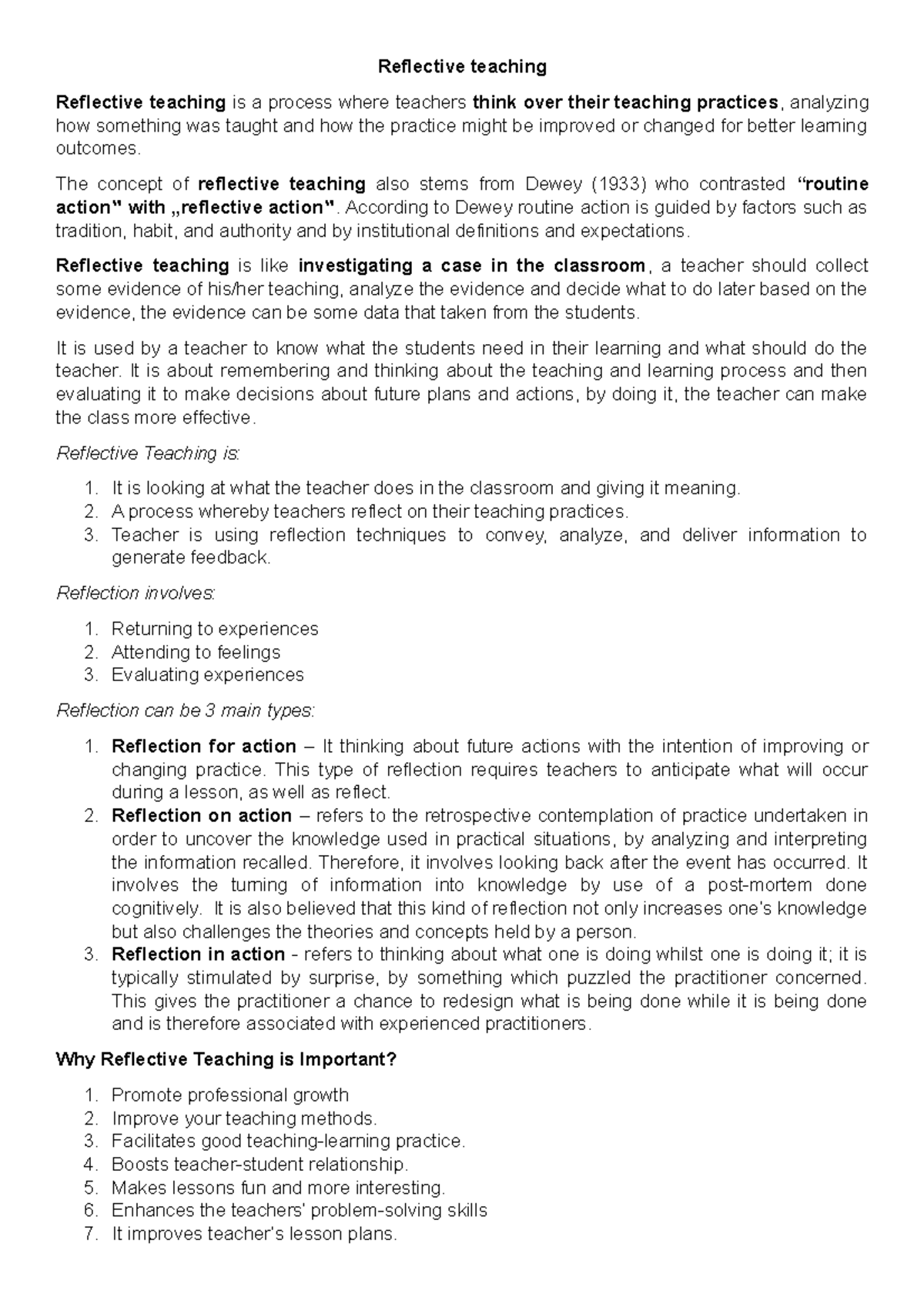 Reflective Teaching in Mathematics: Understanding and Improving ...